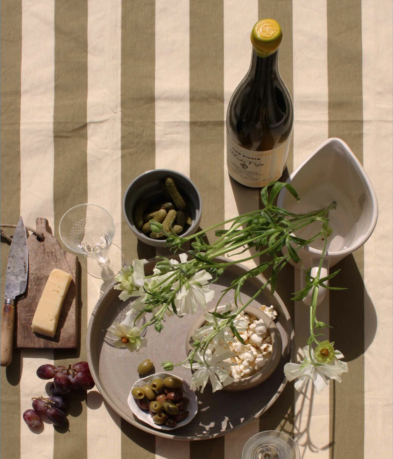 Randig duk i gult och olivgrönt